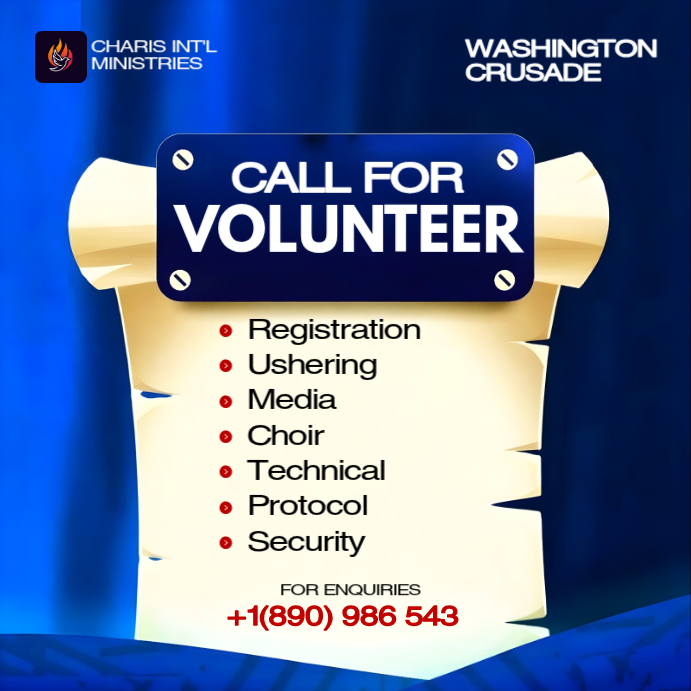 Blue "Call For Volunteers" Church Crusade & Ministry Recruitment Flyer ...
