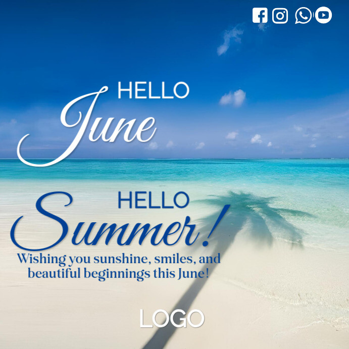 Blue "hello June Hello Summer Beach Quote Template | Tropical Social ...