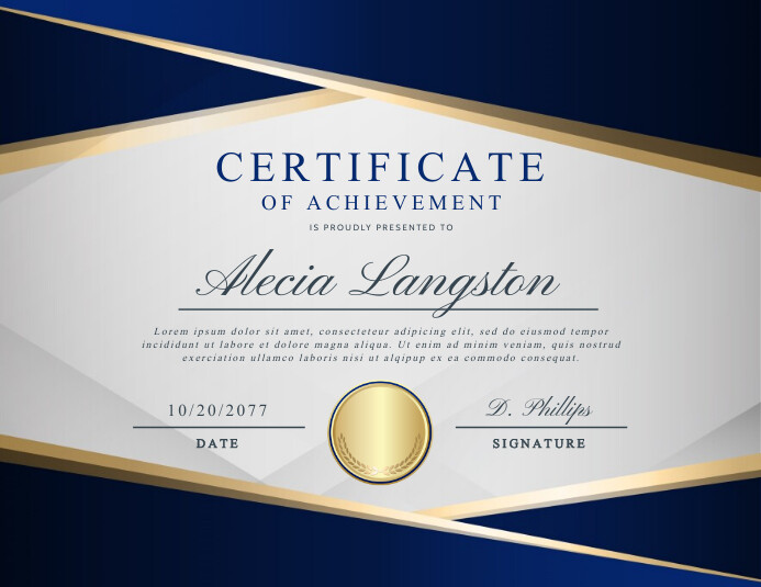 Blue & Gold Certificate of Achievement Award Template | PosterMyWall