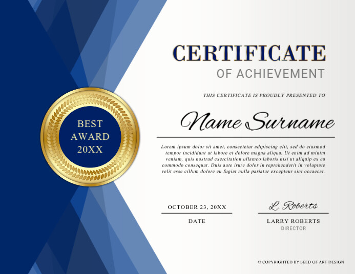 Blue & Gold Certificate of Achievement Award Flyer Template | PosterMyWall
