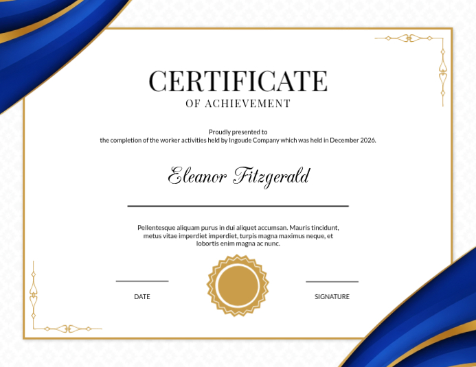 Blue & Gold Certificate of Achievement Template | PosterMyWall