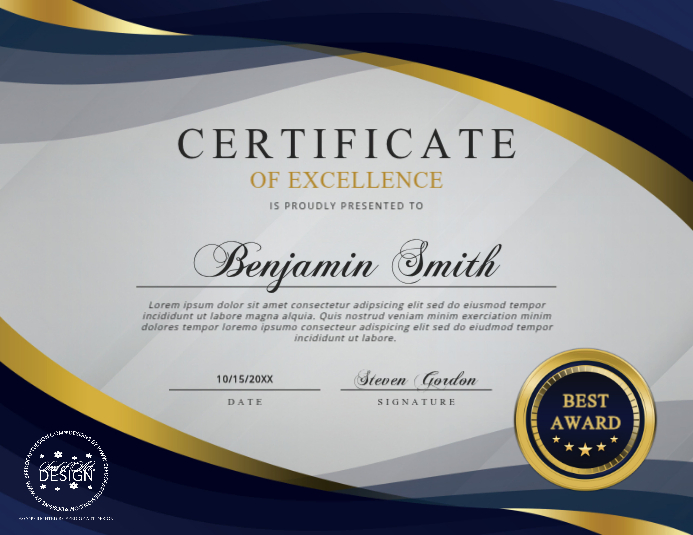 Blue & Gold Certificate of Excellence Award Template | PosterMyWall