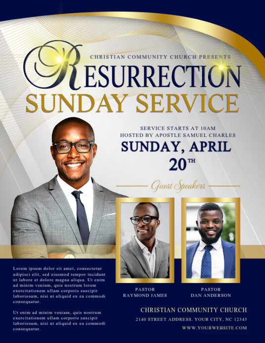 Blue & Gold Resurrection Sunday Service Church Event Flyer Template ...
