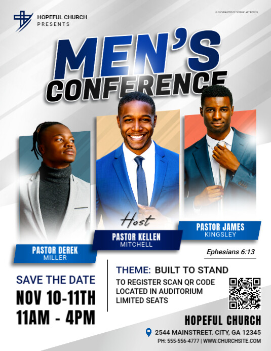 Blue & Grey Bold Lines Men's Church Conference Event 3 Pastor Photo ...