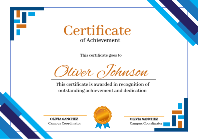 Blue & Orange Simple Certificate Template | PosterMyWall