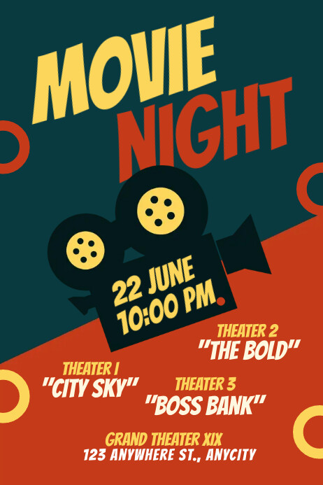 Blue & Red Illustrative Movie Night Poster Template | PosterMyWall