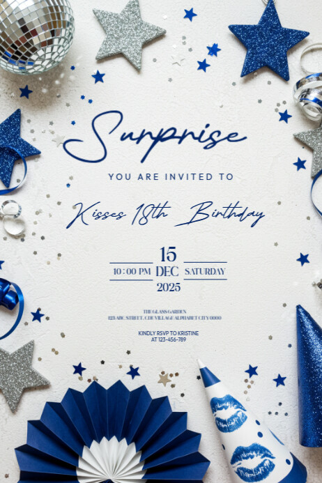 Copy of Blue & Silver Surprise Birthday Invitation | PosterMyWall