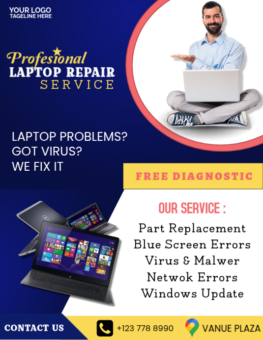 Plantilla de Blue & White Laptop Repair Service Flyer | PosterMyWall