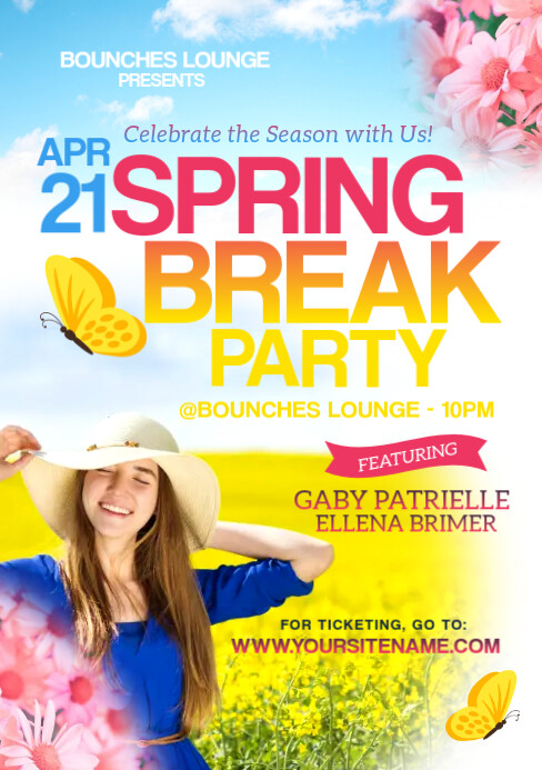 Blue & Yellow Floral Spring Break Party A5 Flyer Template | PosterMyWall