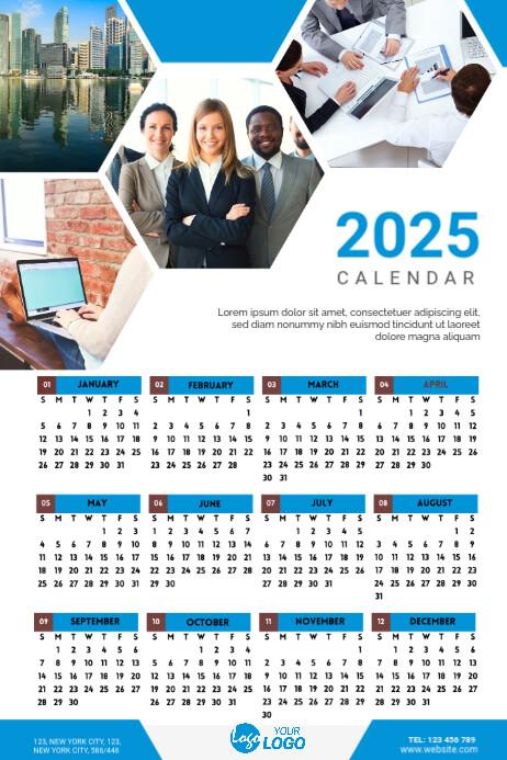 Blue 2025 Calendar Template | PosterMyWall