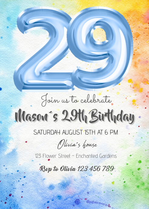 Copy of blue 29th birthday invitation | PosterMyWall