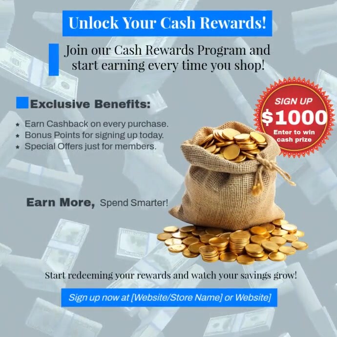 Blue 3d Cash Reward Program Ad Instagram Post Template | PosterMyWall