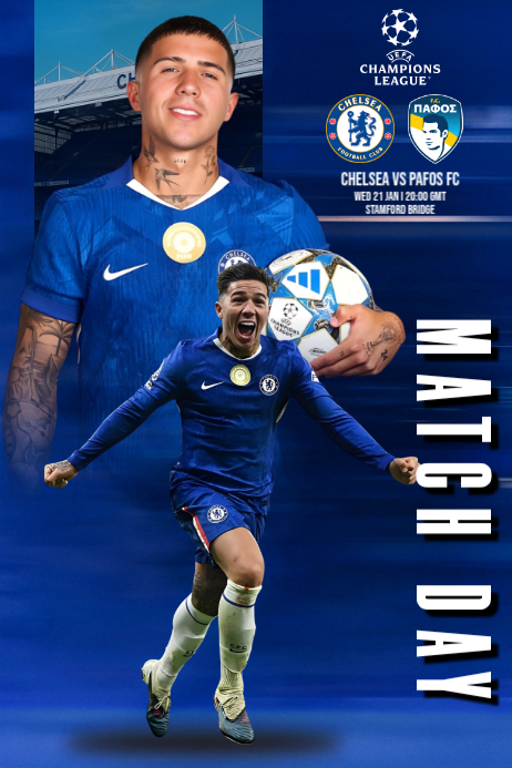 Blue 3d Chelsea Match Day Uefa Champions League Poster Template ...