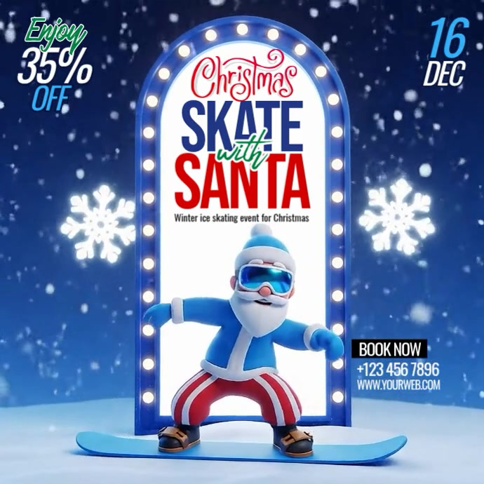 Blue 3d Christmas Ice Skating Square (1:1) Template | PosterMyWall