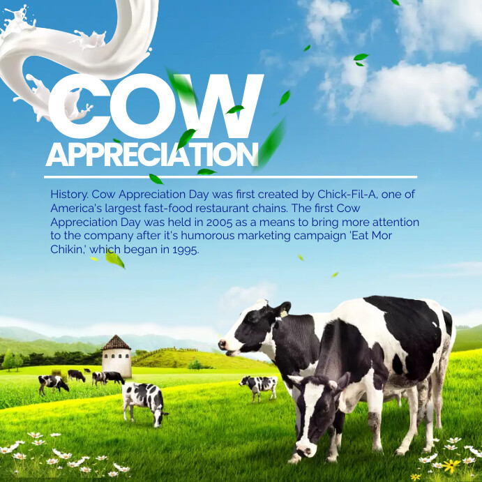 Blue 3d Cow Appreciation Day Instagram Post Template | PosterMyWall