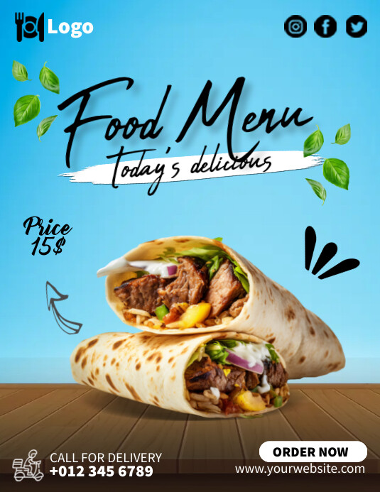 Blue 3d Food Menu Flyer (us Letter) Template | PosterMyWall