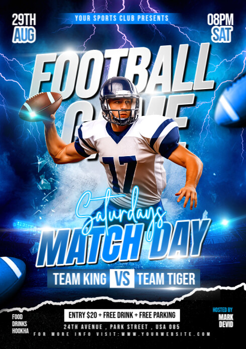 Copy of Blue 3d Football Game Match Day Template A4 | PosterMyWall