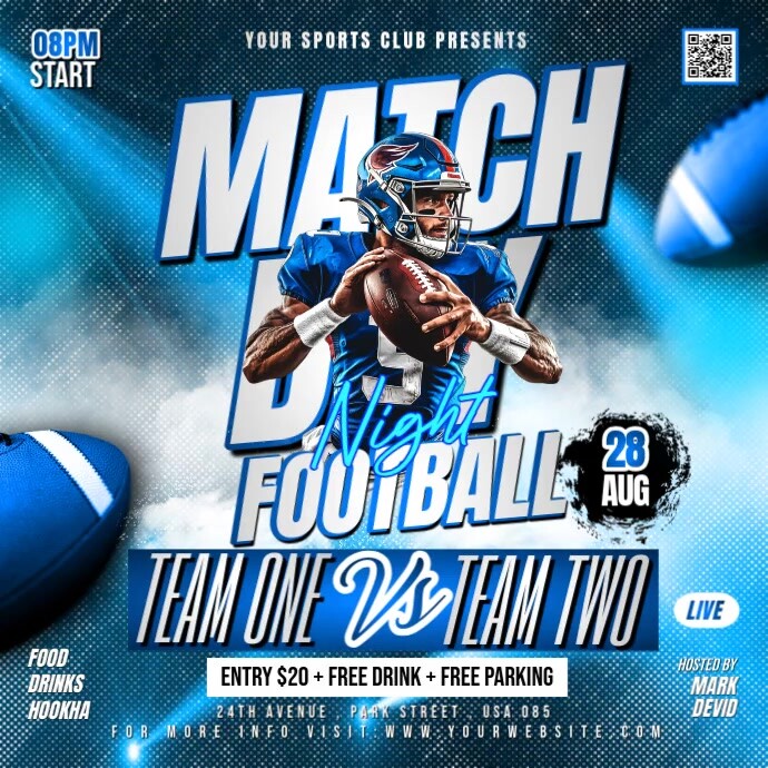 Blue 3d Football Match Day Video Ads Flyer Instagram Post Template ...