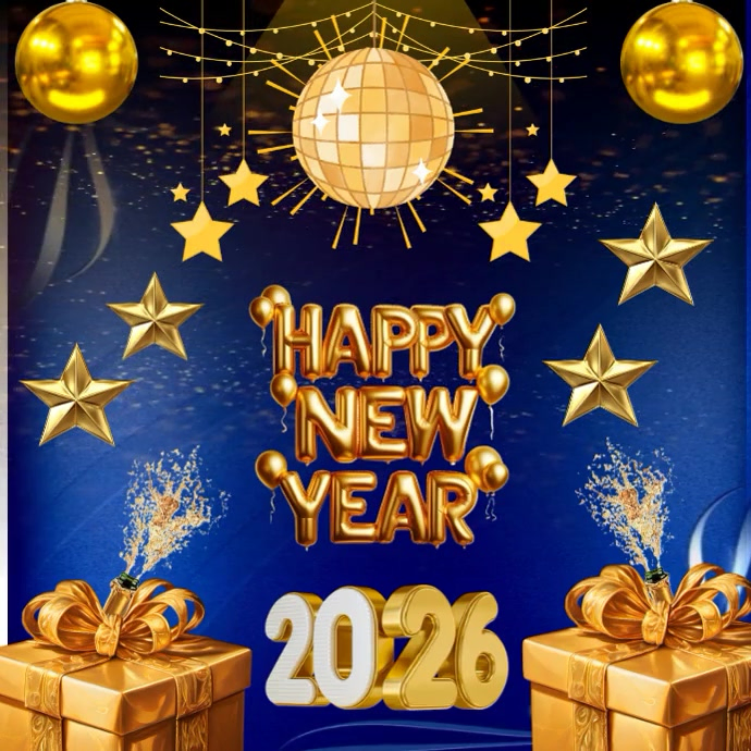 Blue 3d Happy New Year 2026 Gold Luxury Celebration Instagram Video ...