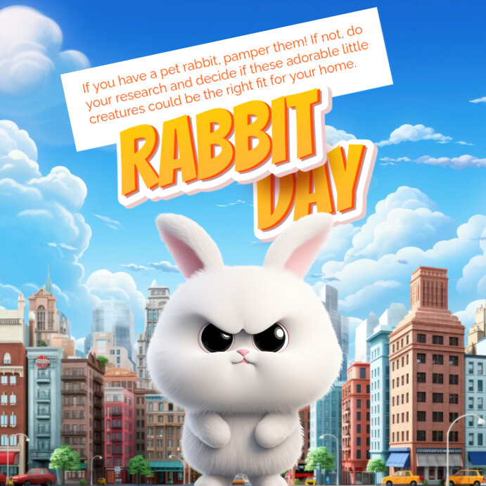Blue 3d International Rabbit Day Instagram Post Template | PosterMyWall