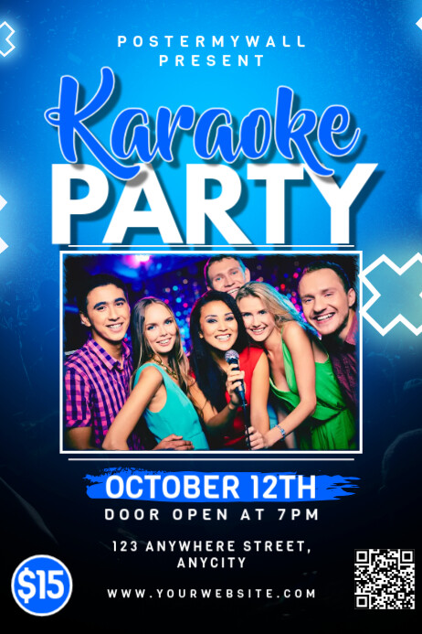 Blue 3d Karaoke Party Poster Template | PosterMyWall