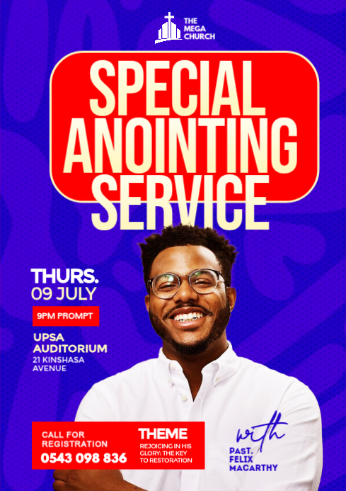 Blue 3D Maximalist 3D Anointing Church Service Flyer A4 Flyer Template ...