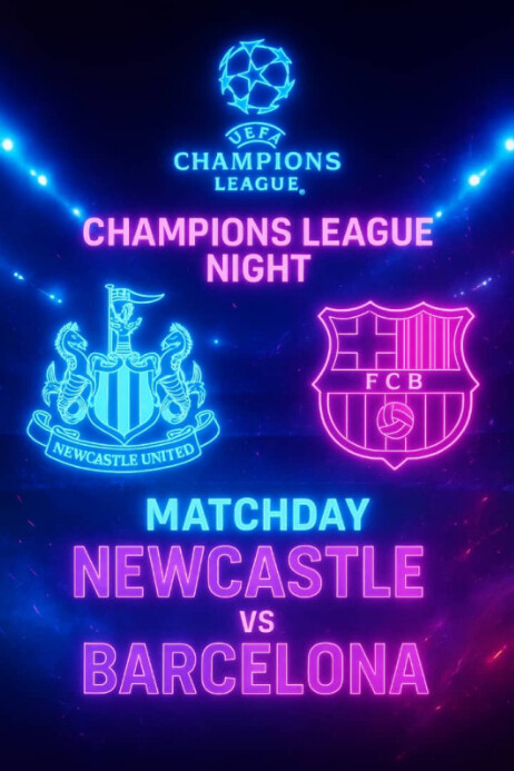 Blue 3d Newcastle Vs Barcelona : Champions Clash Poster Template ...