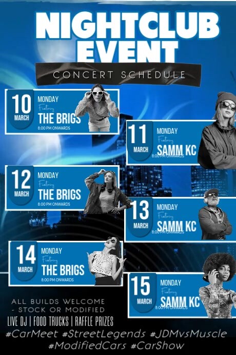 Blue 3d Night Club Schedule Poster Template | PosterMyWall