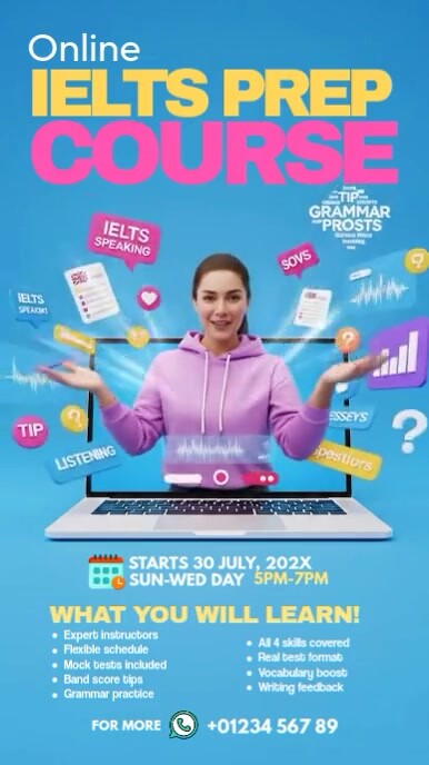 Copy of Blue 3d Online Ielts Prep Course Ad Instagram Reel | PosterMyWall