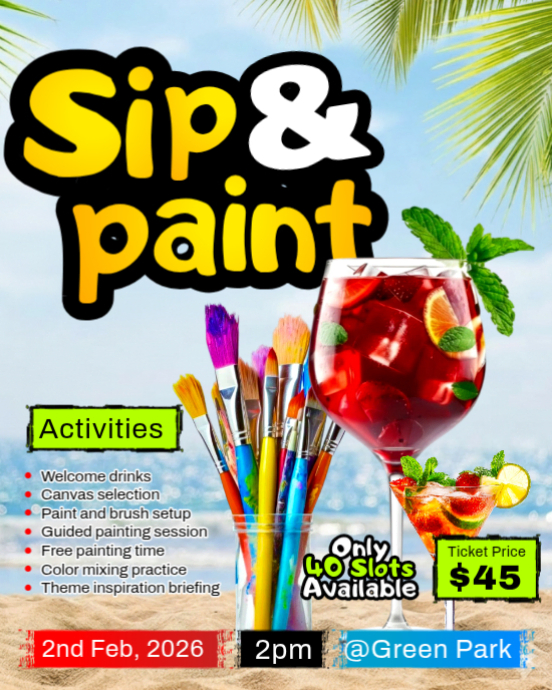 Plantilla de Blue 3d Paint And Sip Wine Drink And Painting Event Bar ...