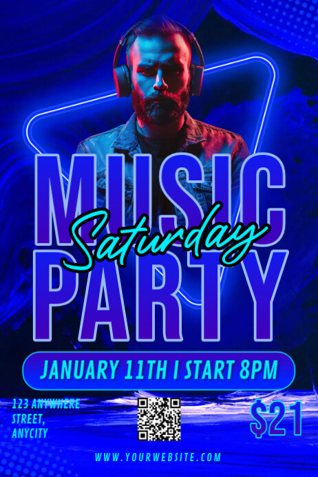 Blue 3d Saturday Music Party Poster Template | PosterMyWall
