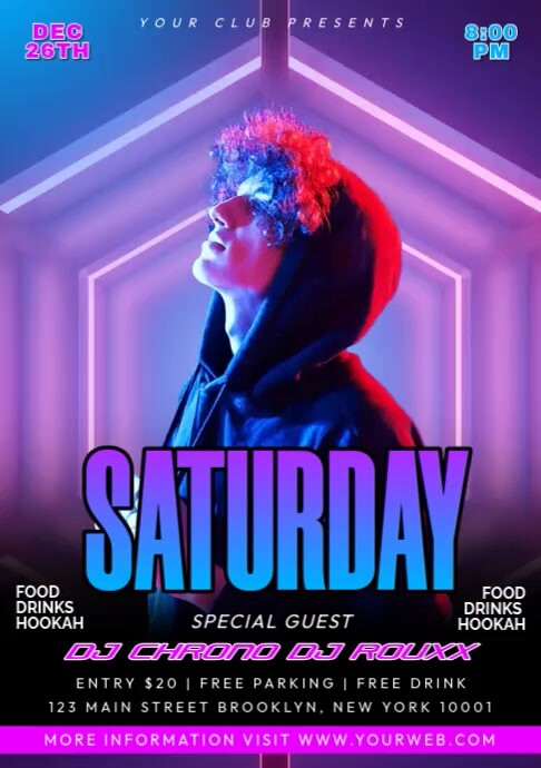Blue 3d Saturday Night Party A4 Template | PosterMyWall