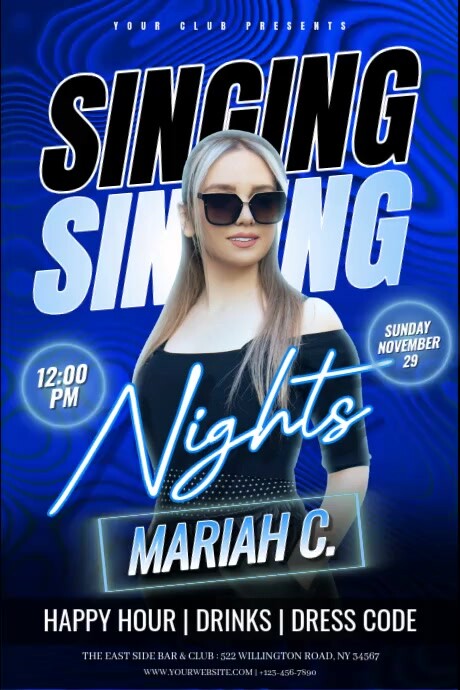 Blue 3d Singing Night Poster Template | PosterMyWall