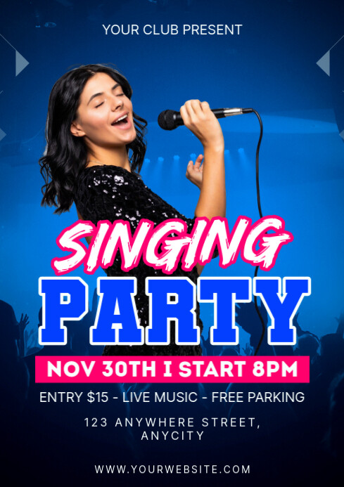 Blue 3d Singing Party A2 Template | PosterMyWall