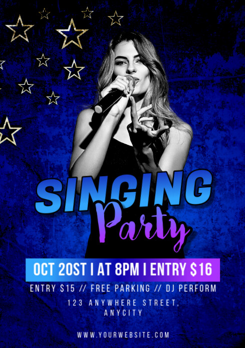 Blue 3d Singing Party A2 Template | PosterMyWall