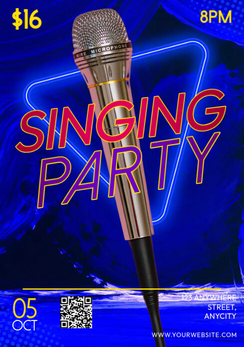 Blue 3d Singing Party A4 Template | PosterMyWall