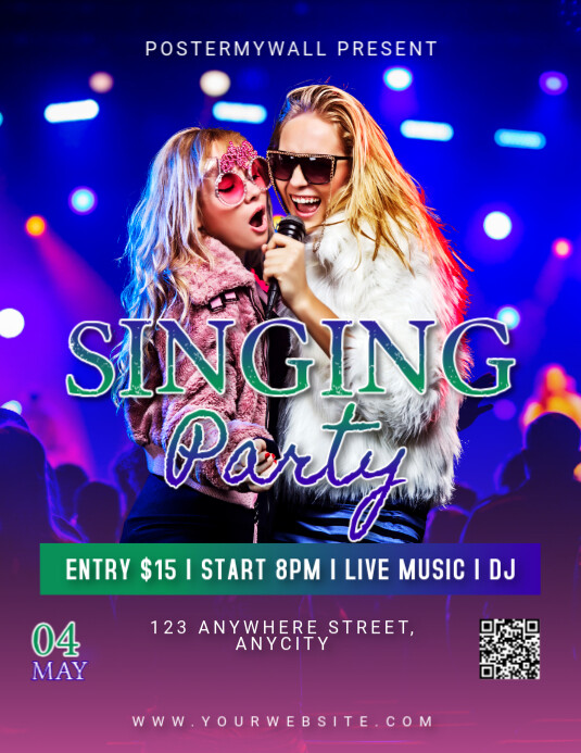 Blue 3d Singing Party Pamflet (letter As) Template | PosterMyWall