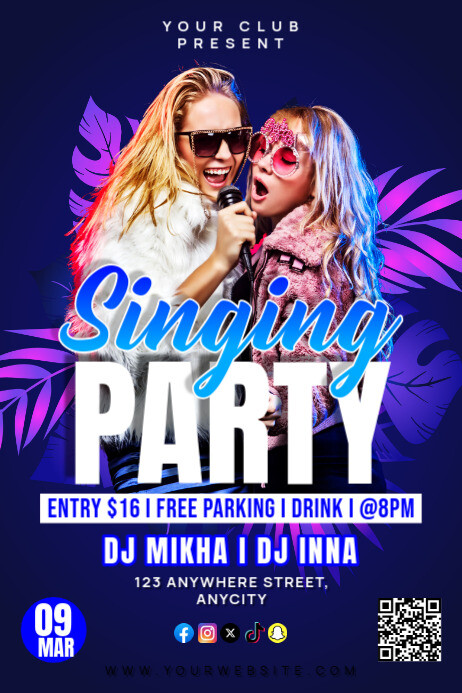 Blue 3d Singing Party Poster Template | PosterMyWall
