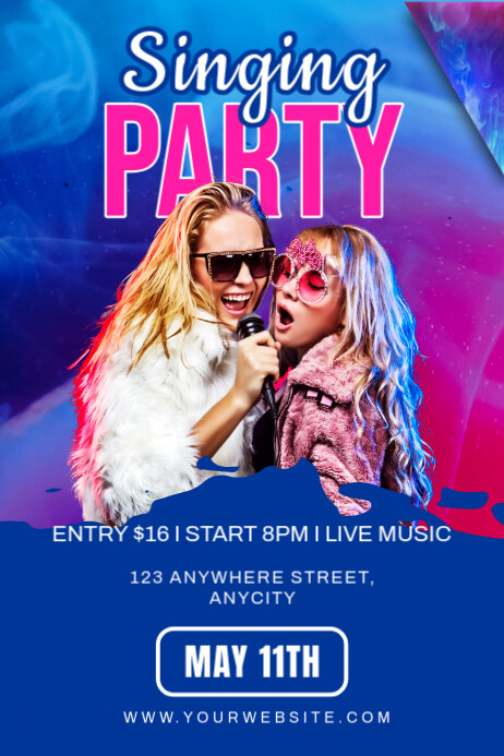 Blue 3d Singing Party Poster Template | PosterMyWall