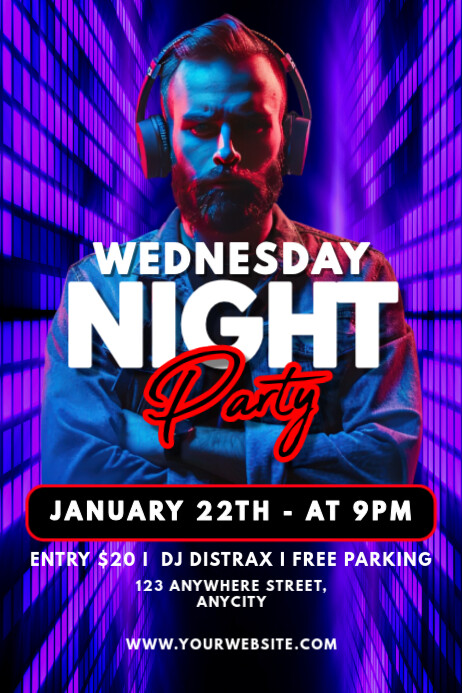 Blue 3d Wednesday Night Party Poster Template | PosterMyWall