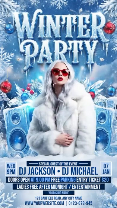 Blue 3d Winter Party Instagram Story Template | PosterMyWall