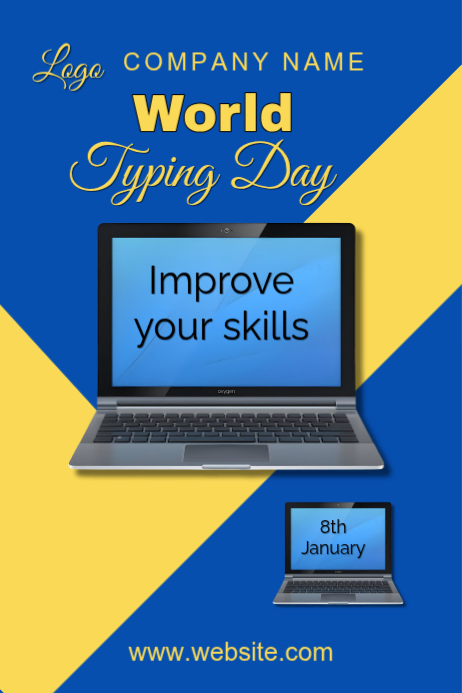 Blue 3d World Typing Day Poster Template | PosterMyWall