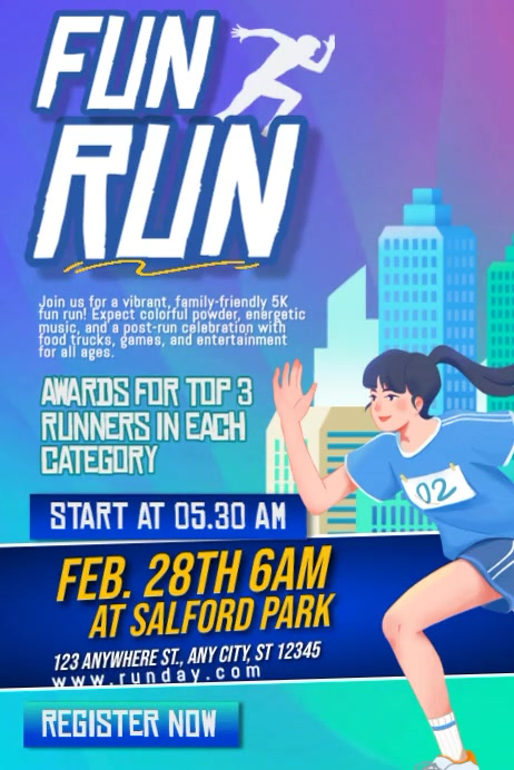 Blue 5K Fun Run Event Poster Video Template | PosterMyWall