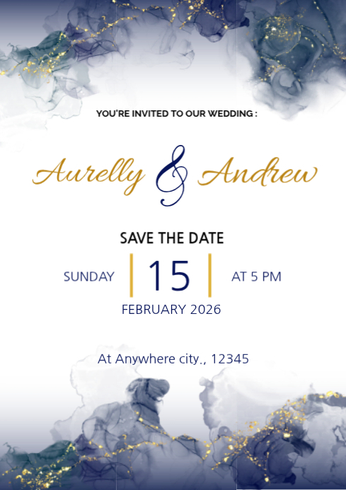 Blue Abstract Elegant Wedding Invitation Template | PosterMyWall