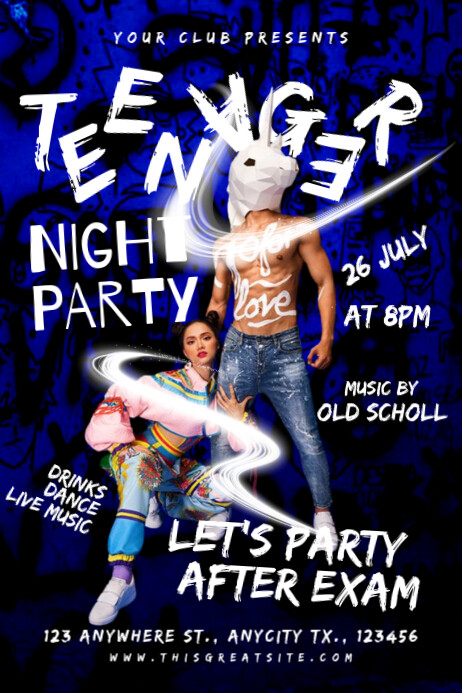 Blue Abstract Teenager Night Party Poster Template | PosterMyWall