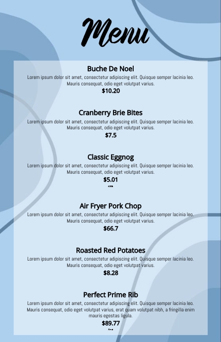 Plantilla de BLUE AESTHETIC MENU | PosterMyWall