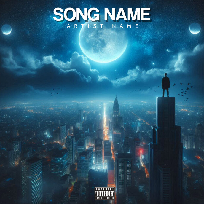 Blue Alone Man With Dark City View Album Cov Template | PosterMyWall