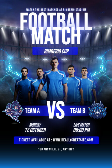 Blue and Black Bold Football Match Flyer Template | PosterMyWall
