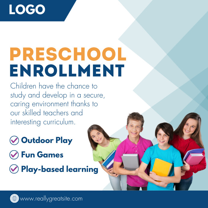 Blue and Dark Blue Modern Preschool Enrollmen Template | PosterMyWall