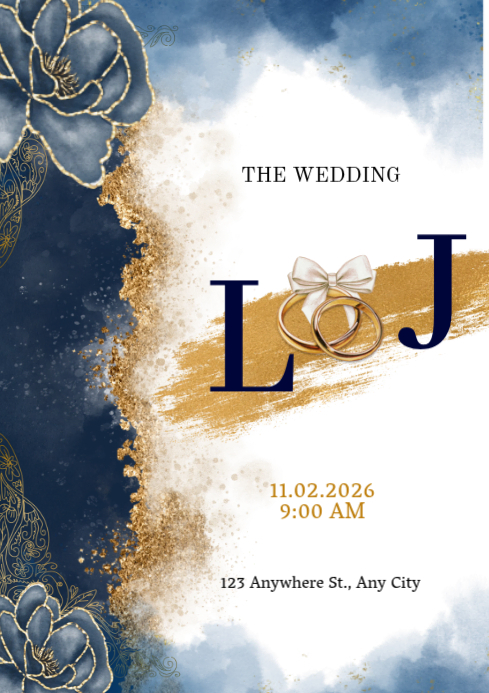 Blue and Gold Classy Wedding Invitation Template | PosterMyWall